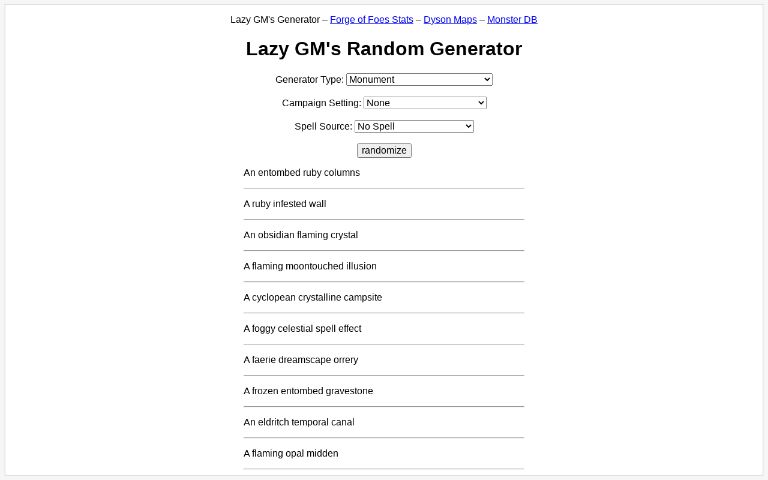 Lazy GM's Random Generator