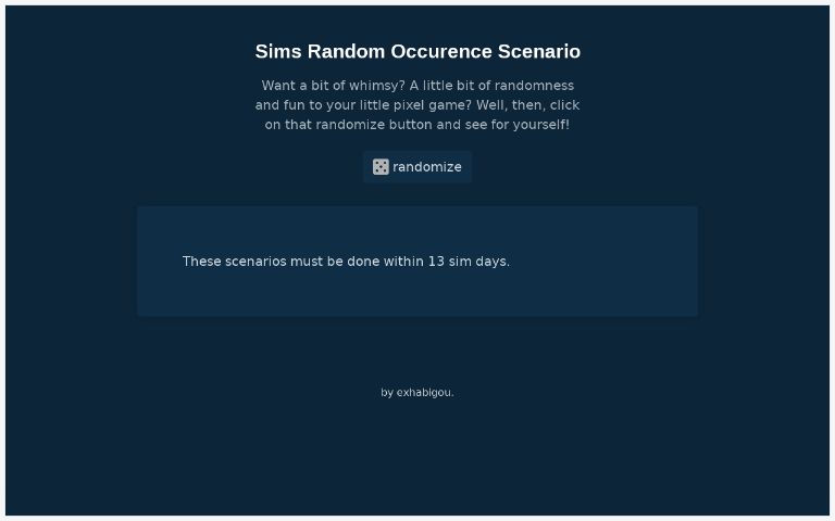 Sims Random Occurence Scenario ― Perchance Generator