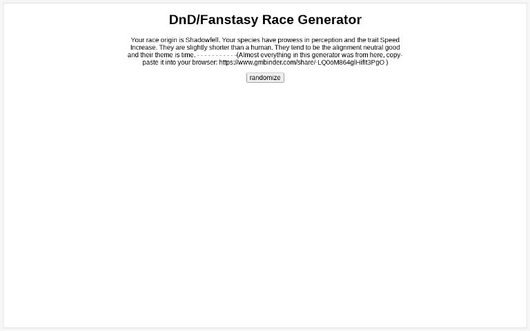 DnD/Fanstasy Race Generator