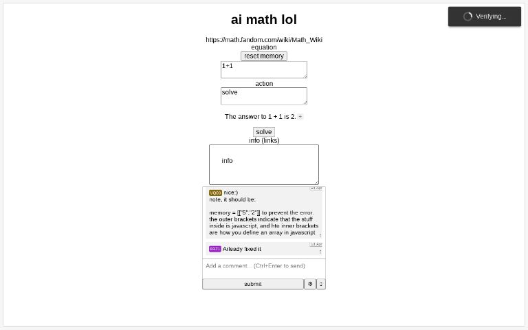 ai math lol ― Perchance Generator