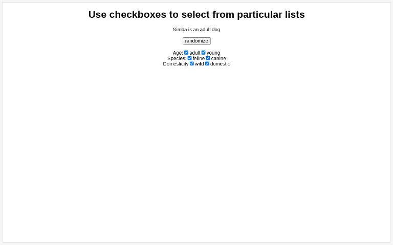 Use checkboxes to select from particular lists ― Perchance Generator