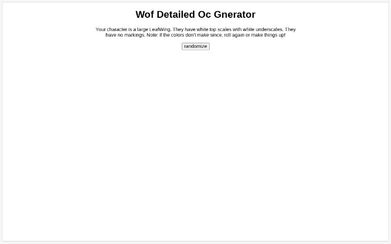 Wof Detailed Oc Gnerator ― Perchance Generator