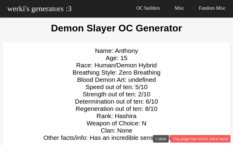 Demon Slayer OC Generator