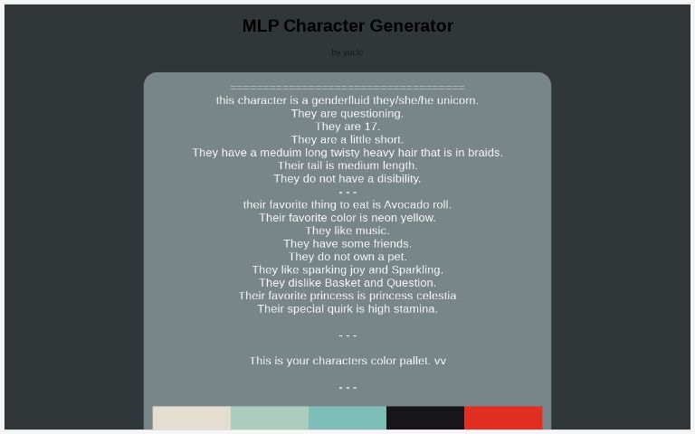 MLP Character Generator