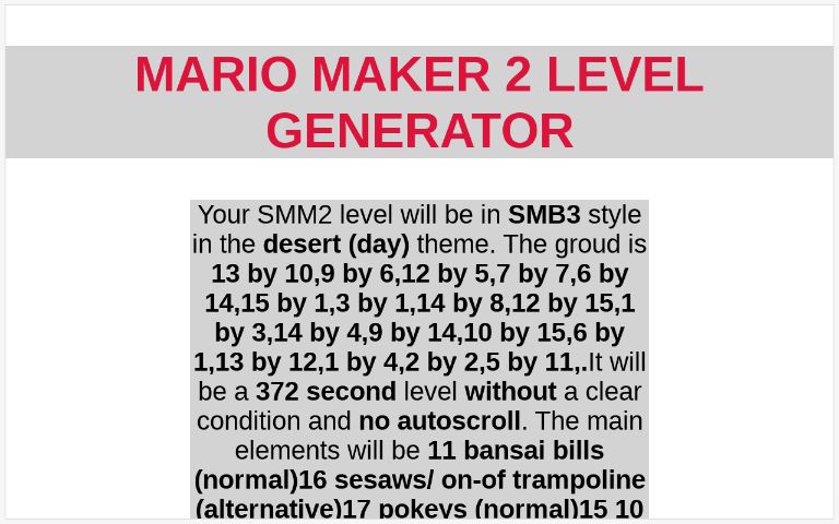 MARIO MAKER 2 LEVEL GENERATOR