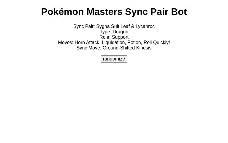 Pokémon Masters Sync Pair Bot ― Perchance Generator
