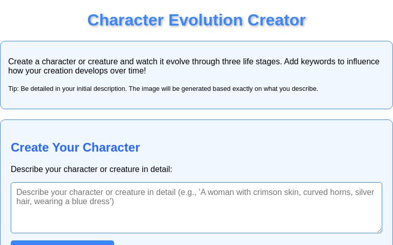 Character Evolution Creator ― Perchance Generator