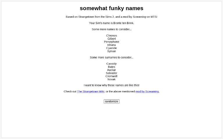 somewhat funky names ― Perchance Generator