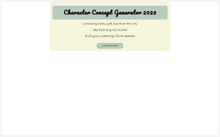 Character Concept Generator 2023