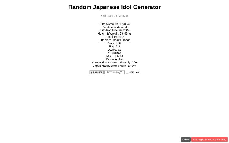 Random Japanese Idol Generator