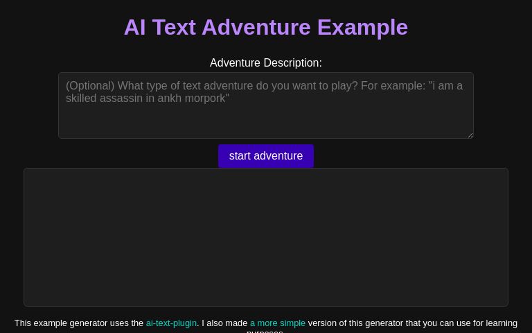 AI Text Adventure Example ― Perchance Generator