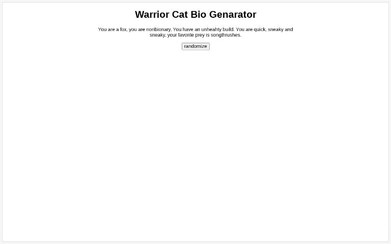 Warrior Cat Bio Genarator ― Perchance Generator