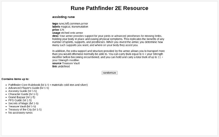 Rune Pathfinder 2E Resource ― Perchance Generator