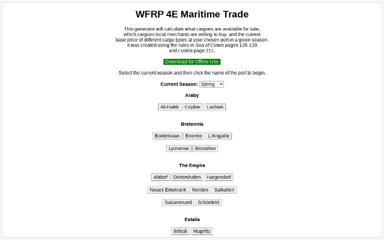 WFRP 4E Maritime Trade ― Perchance Generator