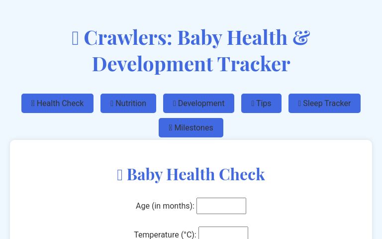 👶 Crawlers: Baby Health & Development Tracker ― Perchance Generator