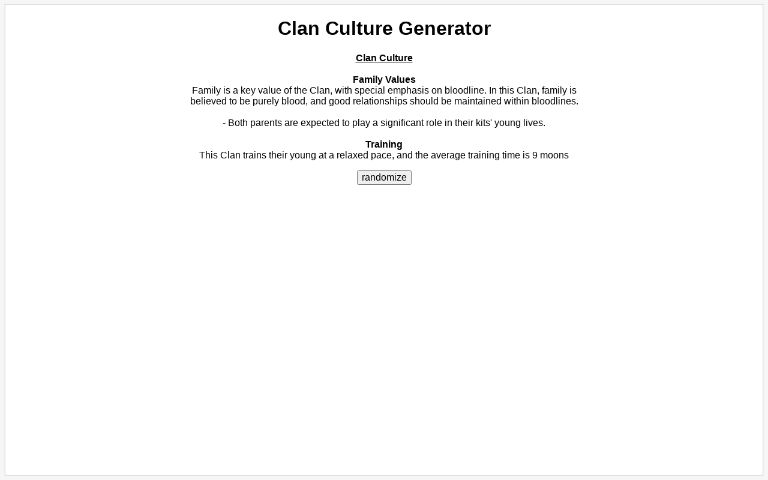 Clan Culture Generator