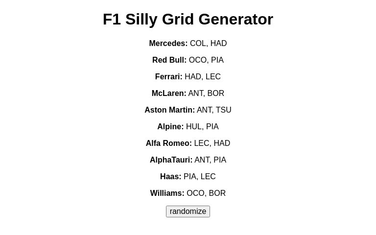 F1 Silly Grid Generator