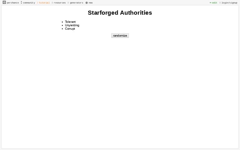 Starforged Authorities ― Perchance Generator