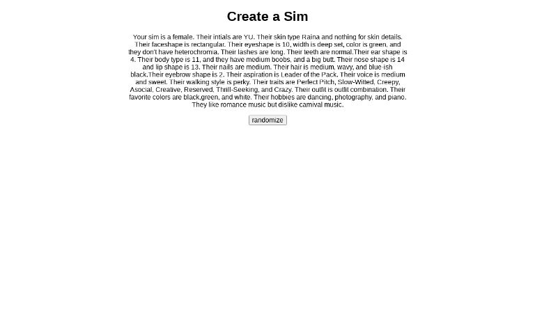 Create a Sim ― Perchance Generator