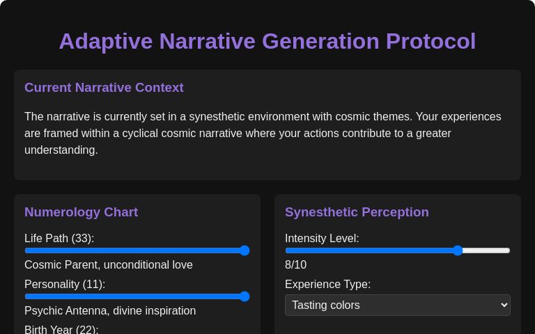 Adaptive Narrative Generation Protocol