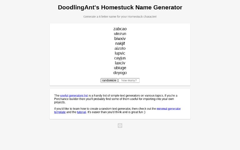 DoodlingAnt's Homestuck Name Generator