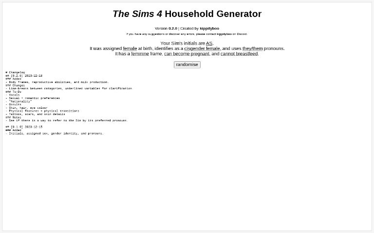 The Sims 4 Household Generator