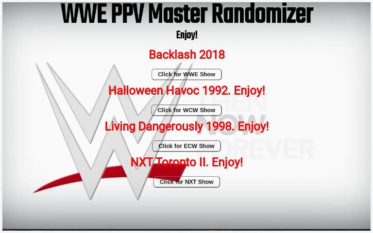 WWE PPV Master Randomizer Enjoy! In Your House- Mind Games- 1996 Click for WWE Show Fall Brawl ...