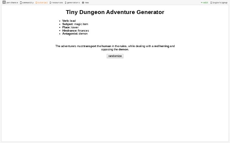 Tiny Dungeon Adventure Generator