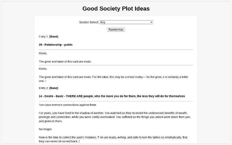 Good Society Plot Ideas ― Perchance Generator