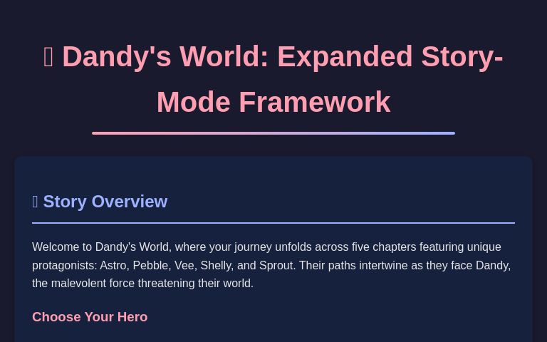 🌍 Dandy's World: Expanded Story-Mode Framework ― Perchance Generator