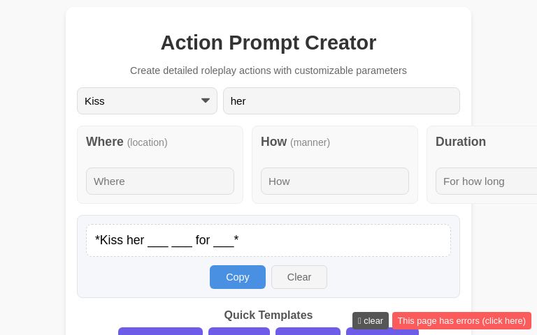 Action Prompt Creator ― Perchance Generator
