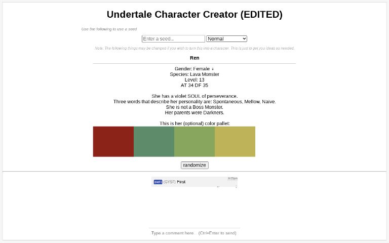Undertale Character Creator (EDITED) ― Perchance Generator