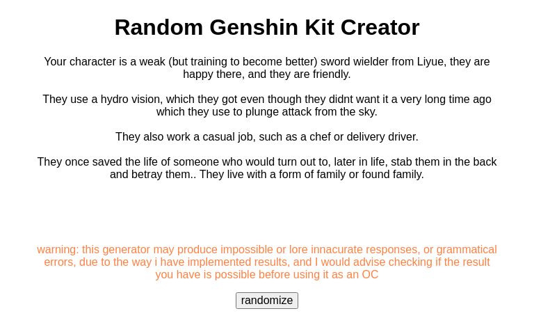 Random Genshin Kit Creator ― Perchance Generator