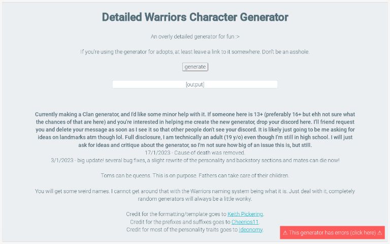 Detailed Warriors Character Generator