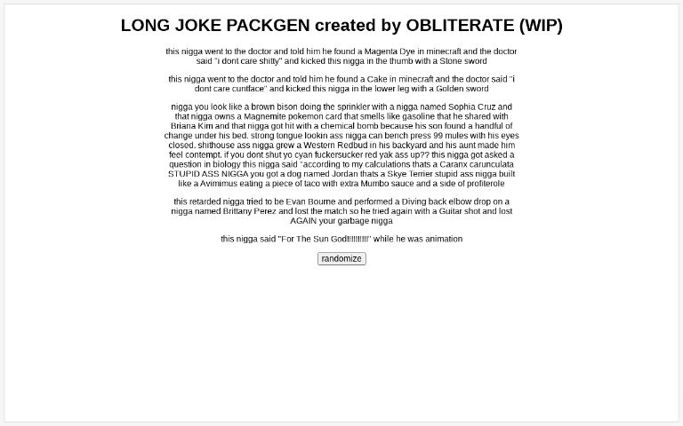 LONG JOKE PACKGEN created by OBLITERATE (WIP) ― Perchance Generator