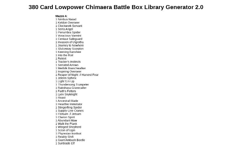 380 Card Lowpower Chimaera Battle Box Library Generator 2.0