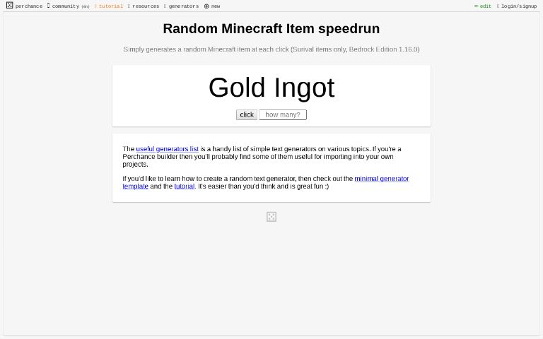 Random Minecraft Item speedrun ― Perchance Generator