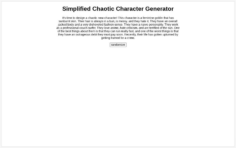 Simplified Chaotic Character Generator