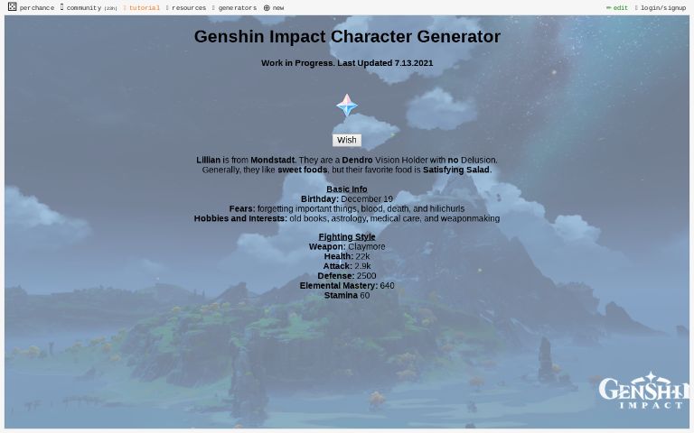 Genshin Impact Character Generator