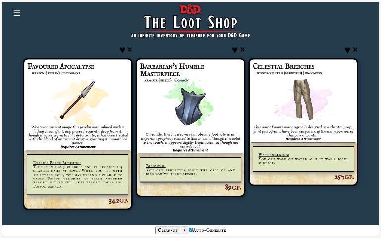 The Loot Shop ― Perchance Generator