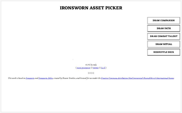 Ironsworn Asset Picker ― Perchance Generator