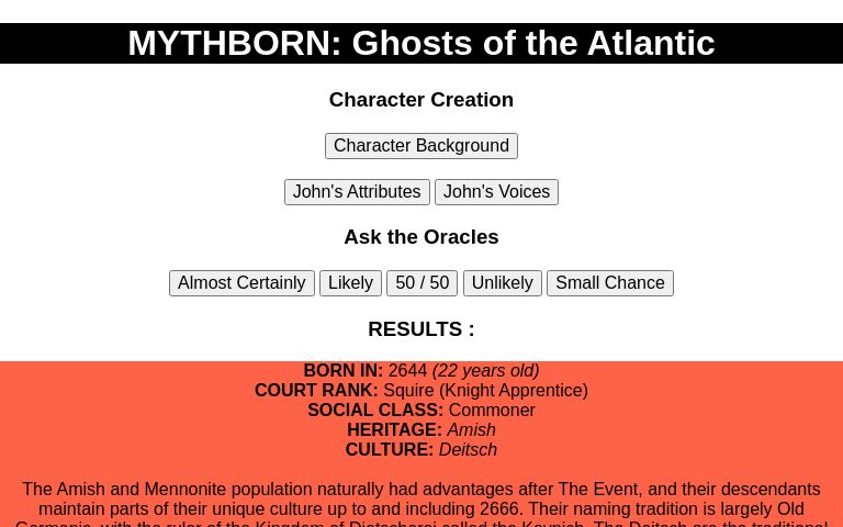 MYTHBORN: Ghosts of the Atlantic ― Perchance Generator