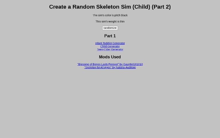 Create a Random Skeleton Sim (Child) (Part 2) ― Perchance Generator
