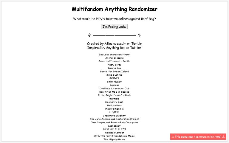 Multifandom Anything Randomizer ― Perchance Generator