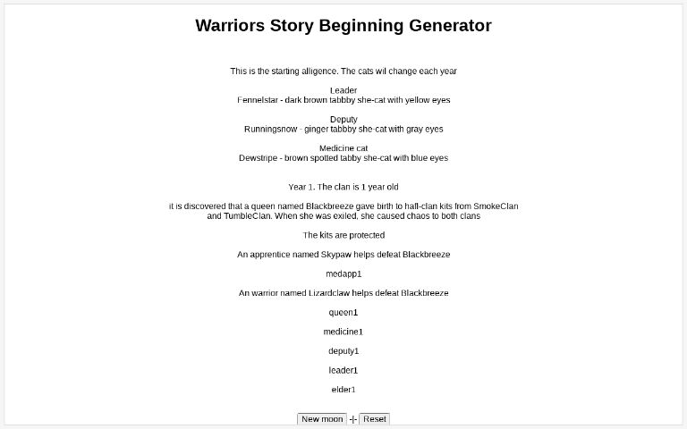 Warriors Story Beginning Generator