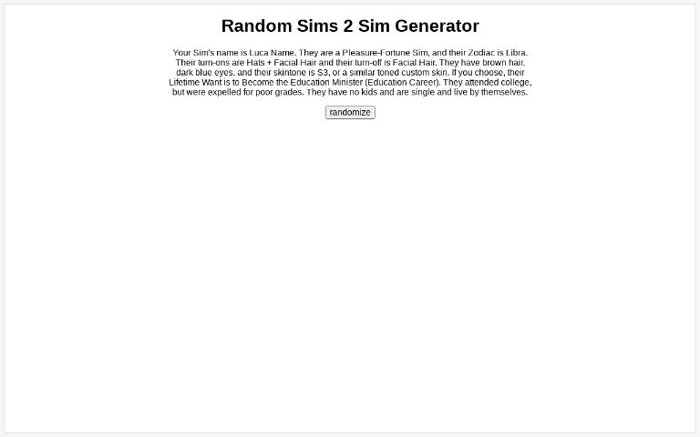 Random Sims 2 Sim Generator