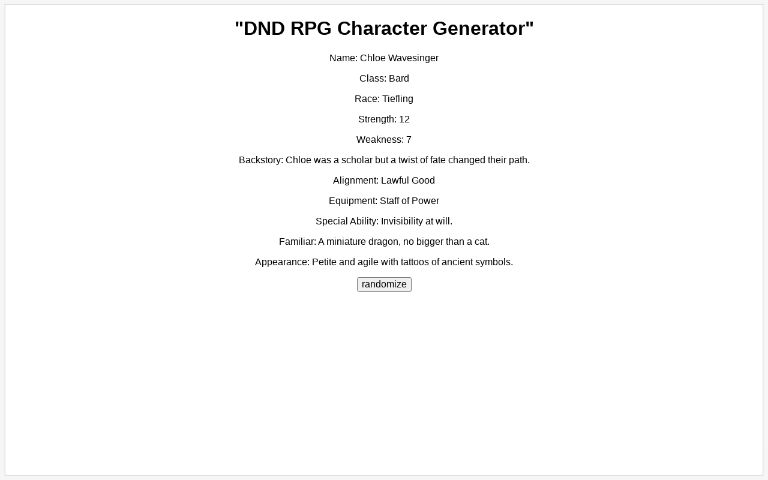 "DND RPG Character Generator"