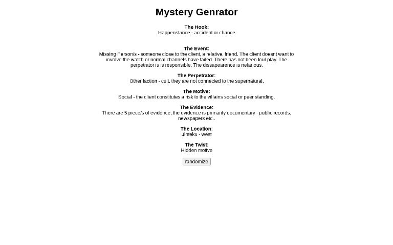 Mystery Genrator ― Perchance Generator