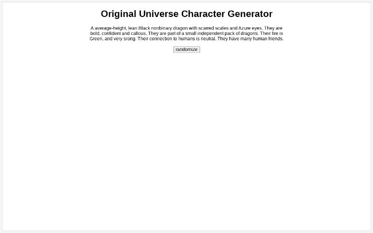 Original Universe Character Generator