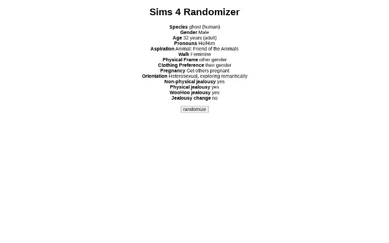 Sims 4 Randomizer ― Perchance Generator